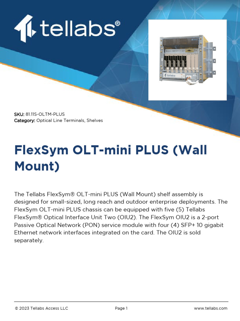 Tellabs FlexSym OLT-mini PLUS (Wall Mount) | PDF | Ethernet | Computer Hardware