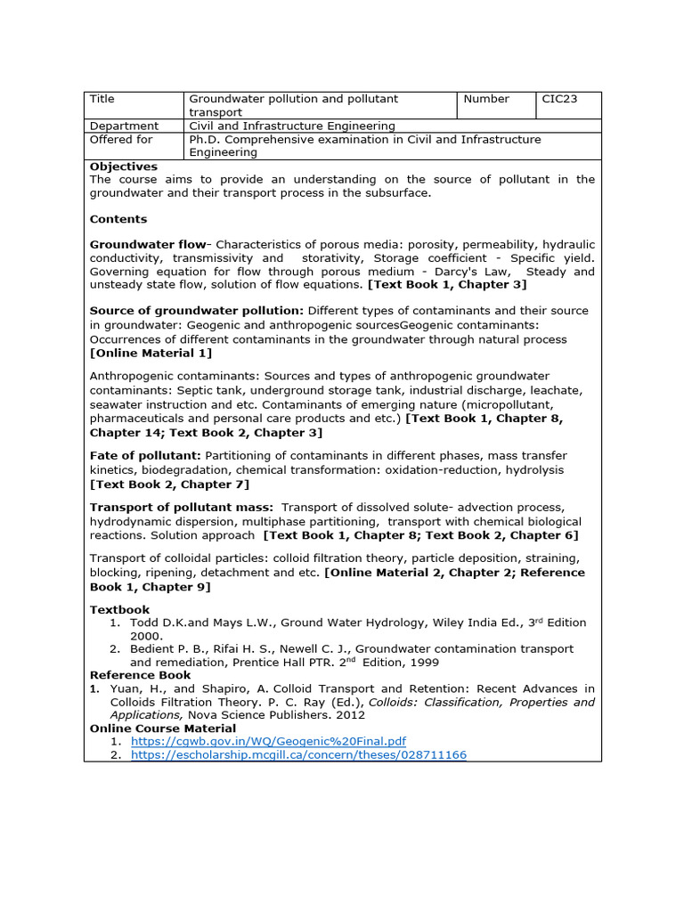 CC 23 GW Pollution PollutanTransport | PDF | Nature | Chemistry