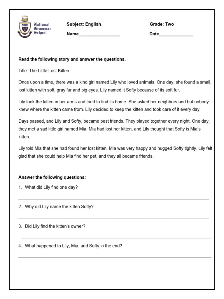 Comprehension Worksheet Grade 2 | PDF