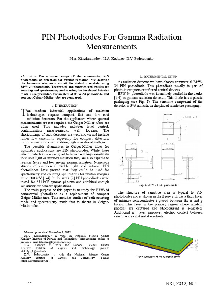 Pin Photodiodes For Gamma Radiation Measurements | PDF | Field Effect ...