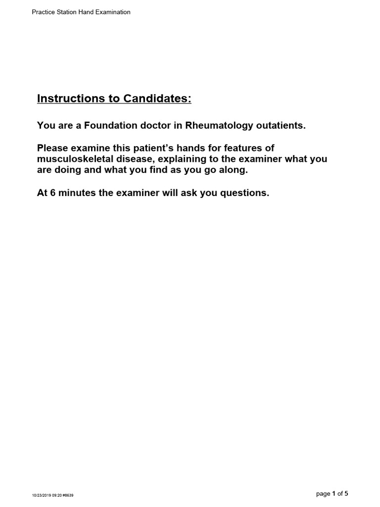 Practice Station Hand Examination1 | PDF | Medical Diagnosis ...