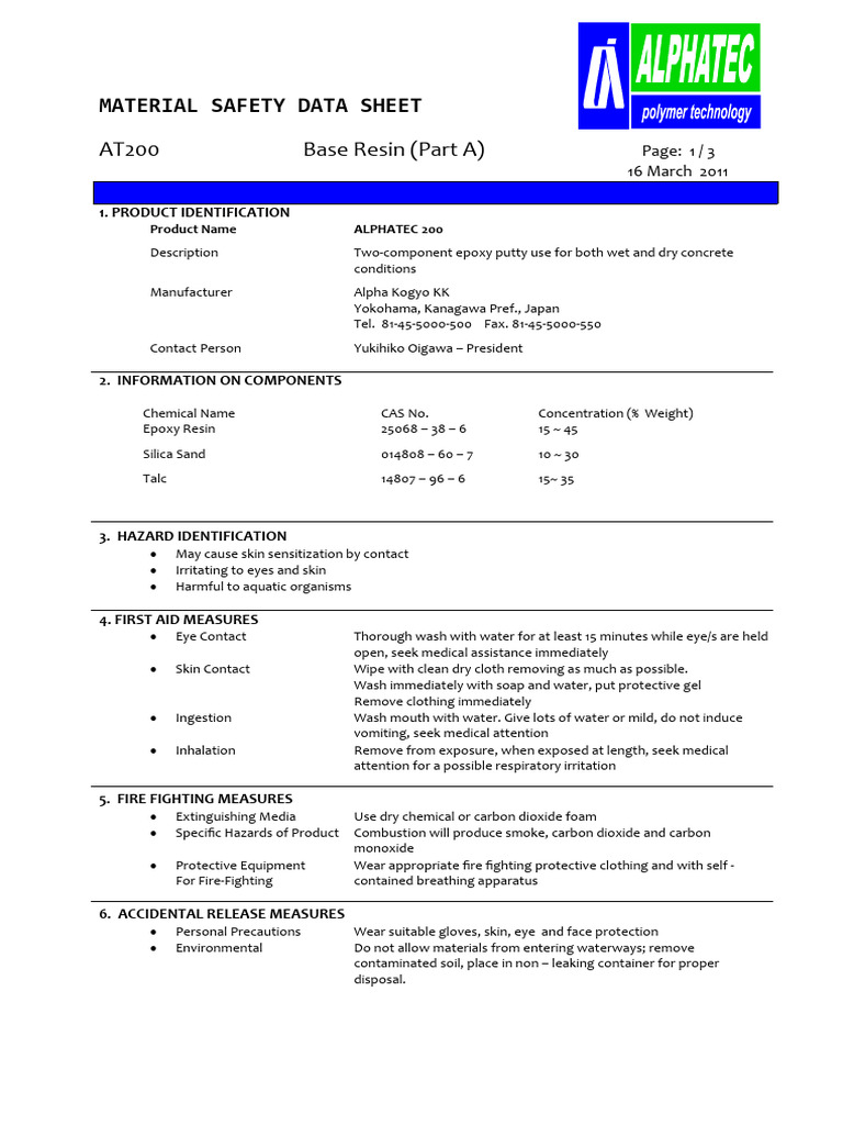 200 Base Resin | PDF | Firefighting | Toxicity
