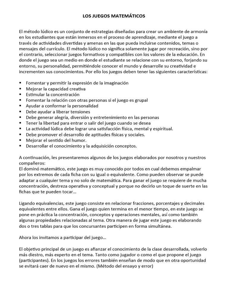 Juegos Matemã Ticos | PDF | Plan de estudios | Cognición