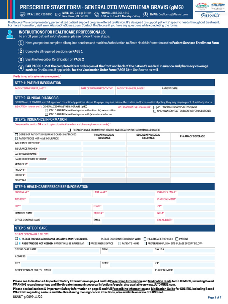 Ultomiris Prescriber Start Form for gMG | PDF | Breastfeeding | Vaccines