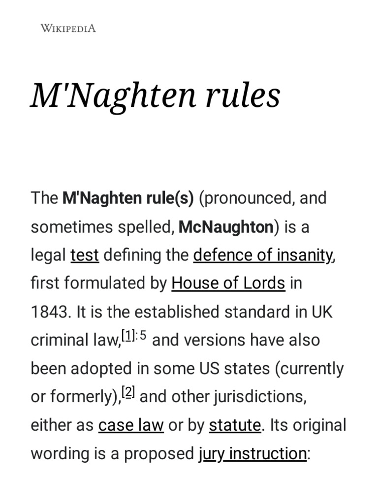 Understanding the M'Naghten Rules | PDF | Insanity Defense | Common Law