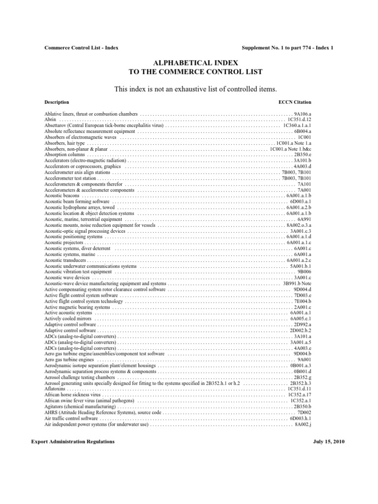 Commerce Control List Index Guide | PDF | Chemical Substances | Chemistry