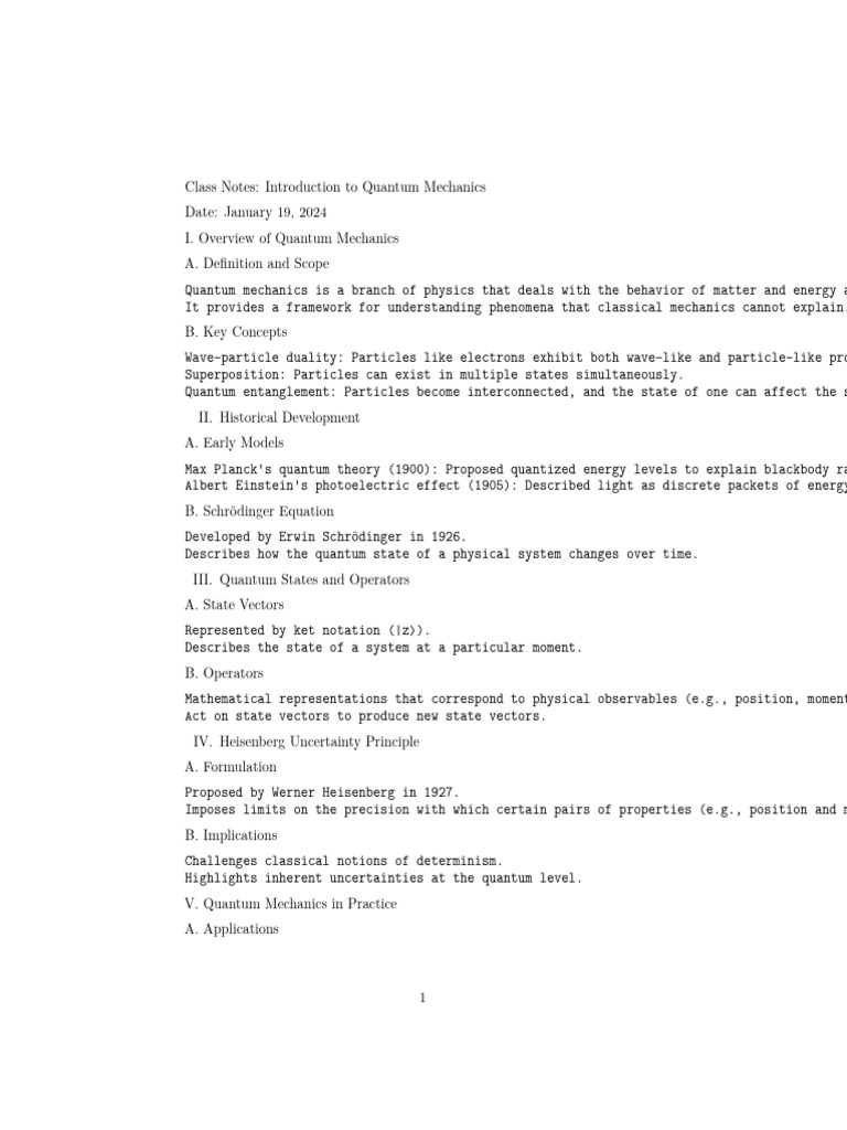 Quantum Mechanics Notes | PDF | Quantum Mechanics | Uncertainty Principle