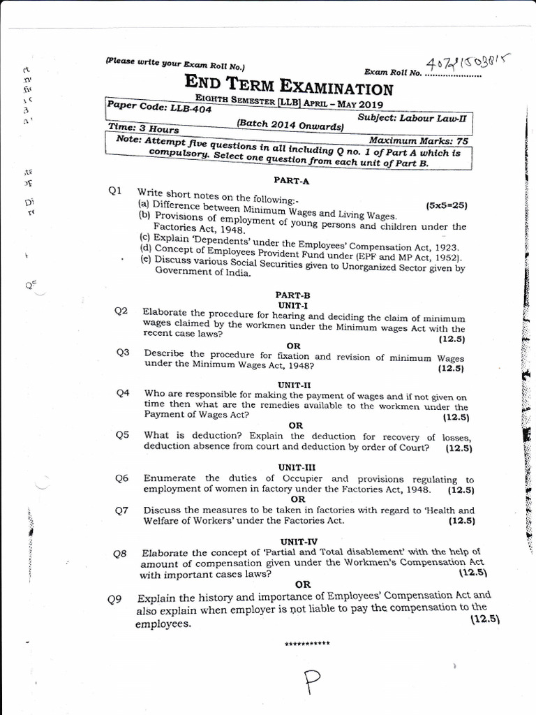 2019 labour law paper | PDF | Employment Compensation | Labor