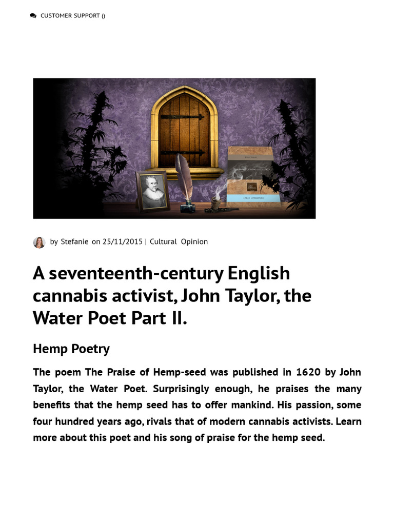 A Seventeenth-Century English Cannabis Activist, John Taylor, The Water ...