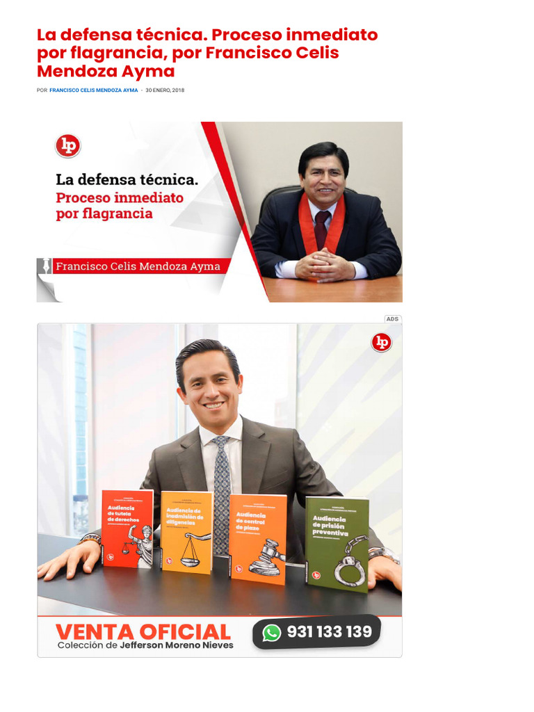 La Defensa Técnica. Proceso Inmediato Por Flagrancia, Por Francisco Celis Mendoza Ayma - LP ...