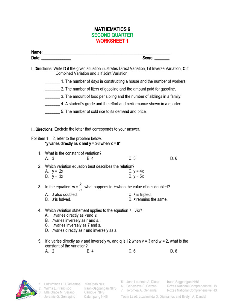 ADM Worksheet Quarter 2 MATHEMATICS G9 | PDF | Exponentiation ...