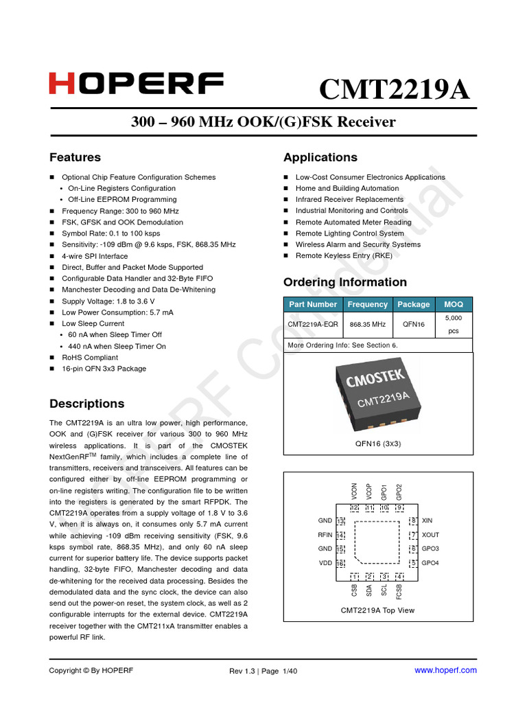 CMT2219A Datasheet - EN V1.3 202311 | PDF | Capacitor | Microcontroller
