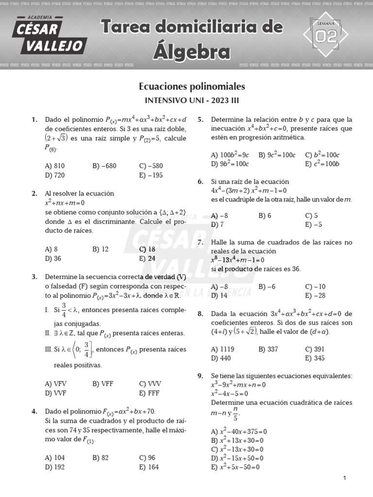X IUNI Dom Sem02 | PDF | Ecuaciones | Análisis matemático