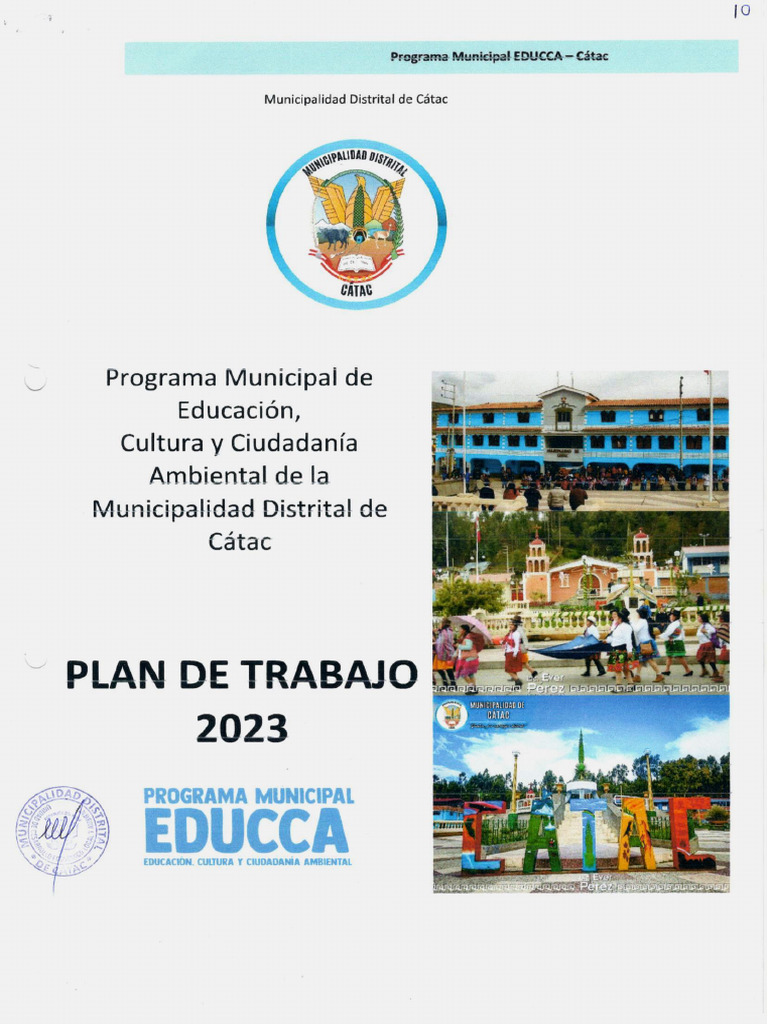 PLAN DE TRABAJO - 2023 - MD - Catac - Documento | PDF