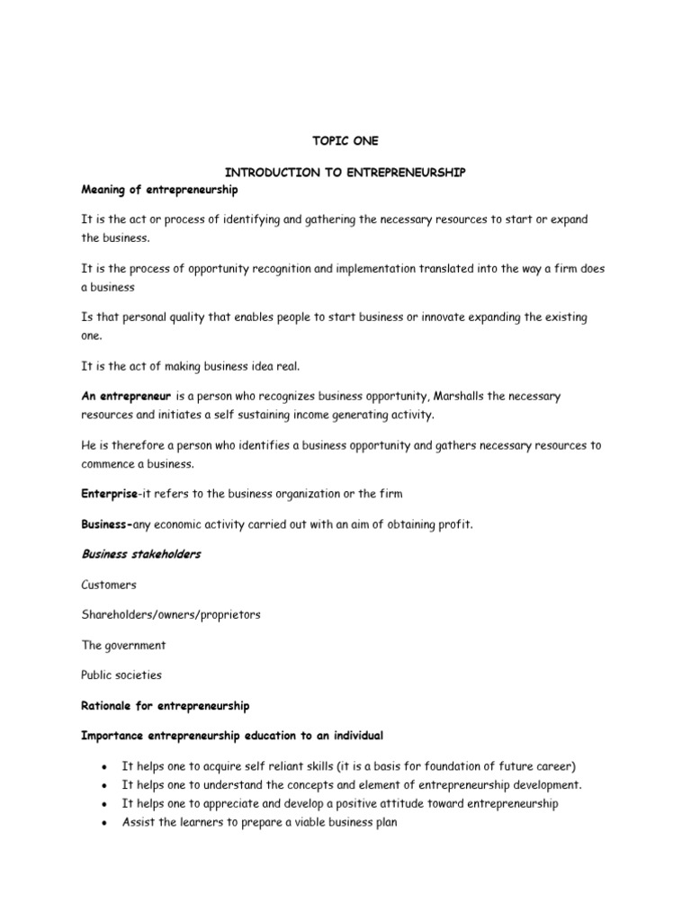 TOPIC ONE Enterprenuership | PDF | Entrepreneurship | Motivation