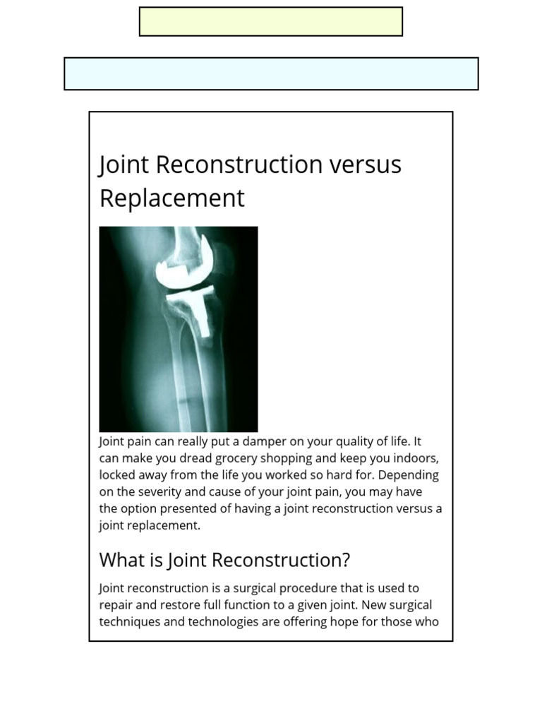 Joint Reconstruction Versus Replacement | PDF | Surgery | Orthopedic ...