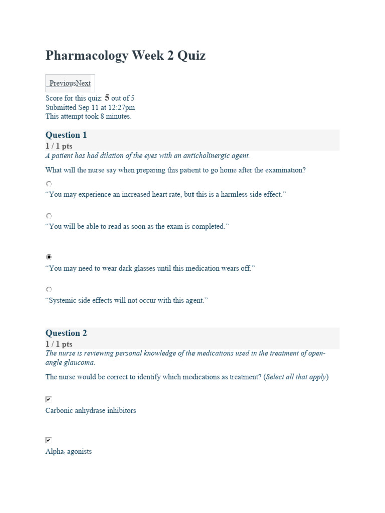Pharmacology 215 Quizzes Week 2 | PDF | Causes Of Death | Clinical Medicine