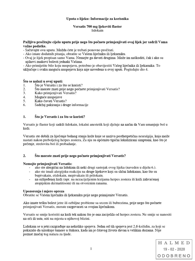 Versatis 5 Medicinski Flaster PIL | PDF