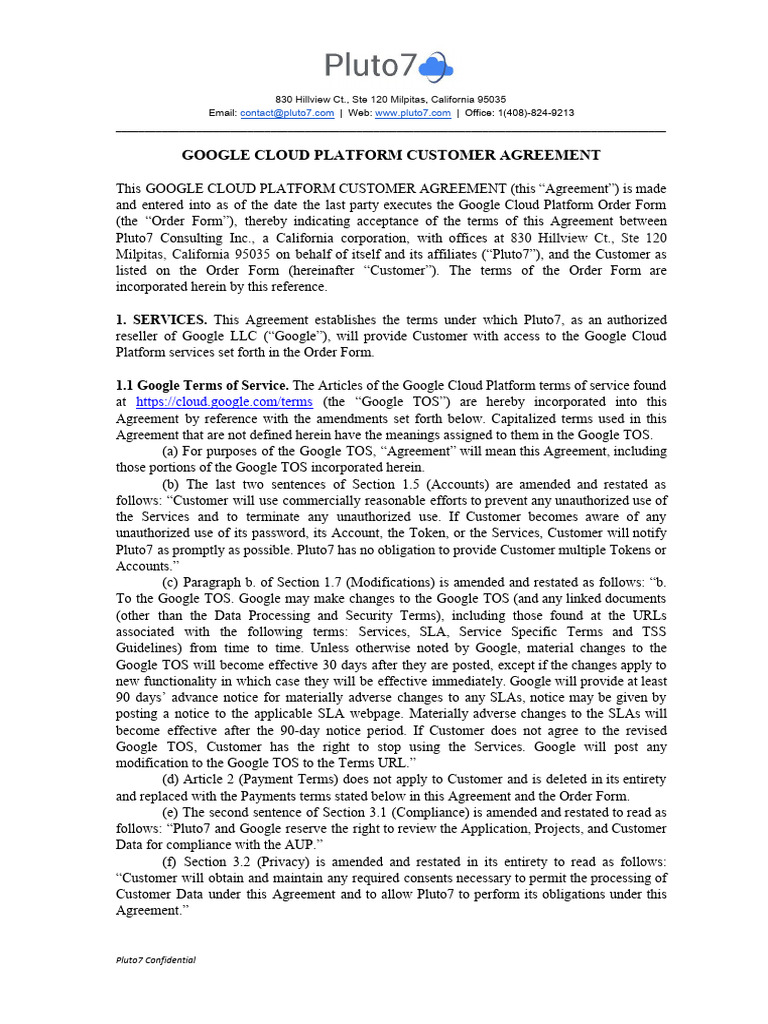 Google Cloud Platform Customer Agreement | PDF | Credit Card | European ...