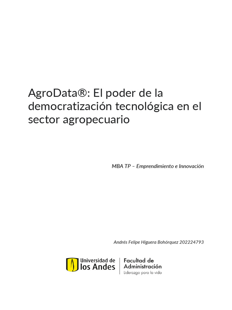 E&I - Ensayo Final - AgroData® - Andrés H - 31.07.23 | PDF | Agricultura | Empresa de inicio