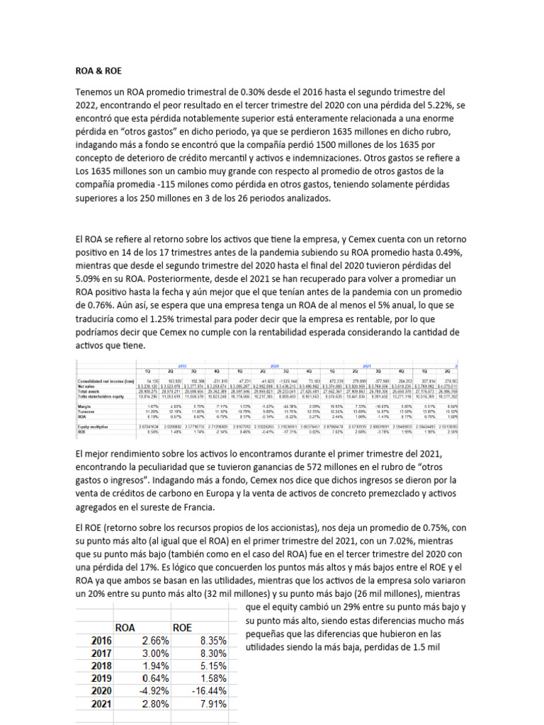 ROA y ROE | PDF | Rentabilidad sobre recursos propios | Economias
