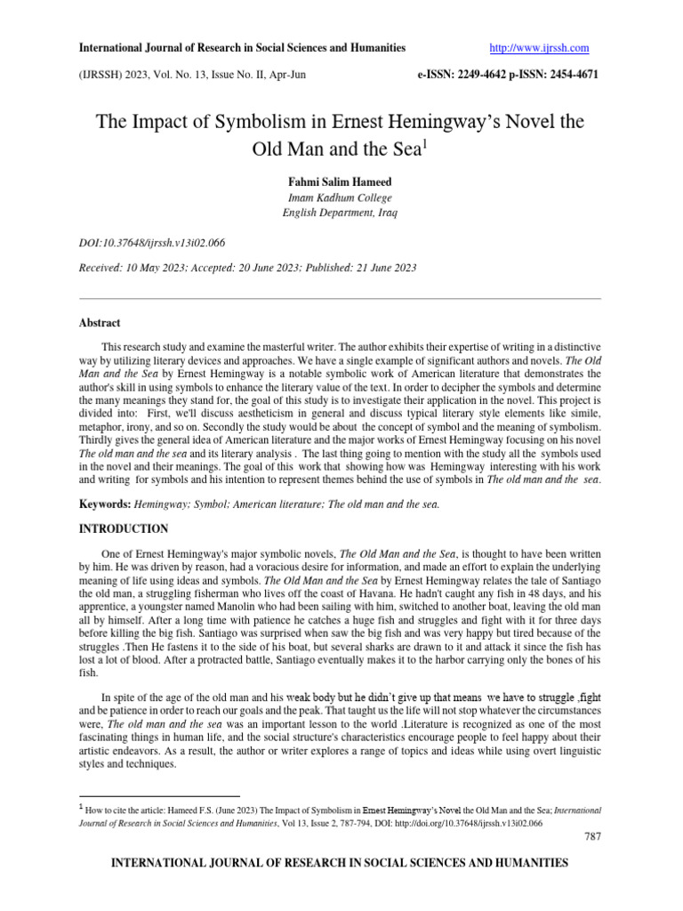 Symbolism in Hemingway's Old Man and the Sea | PDF