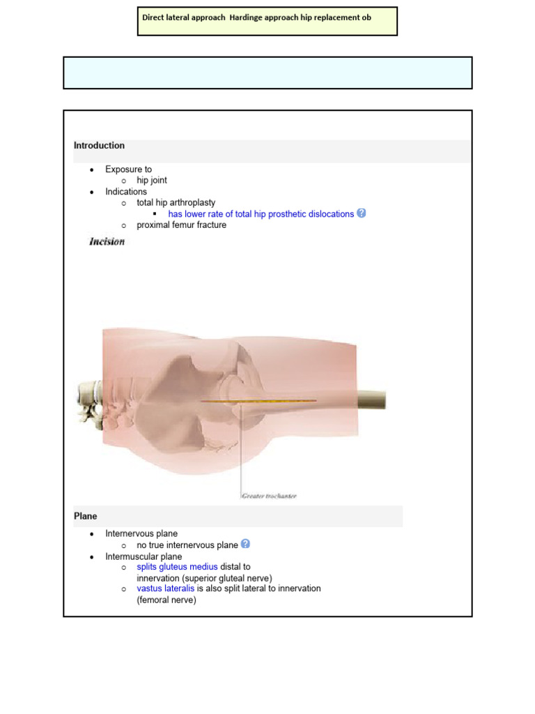 Direct Lateral Approach Hardinge Approach Hip Replacement Ob | PDF ...