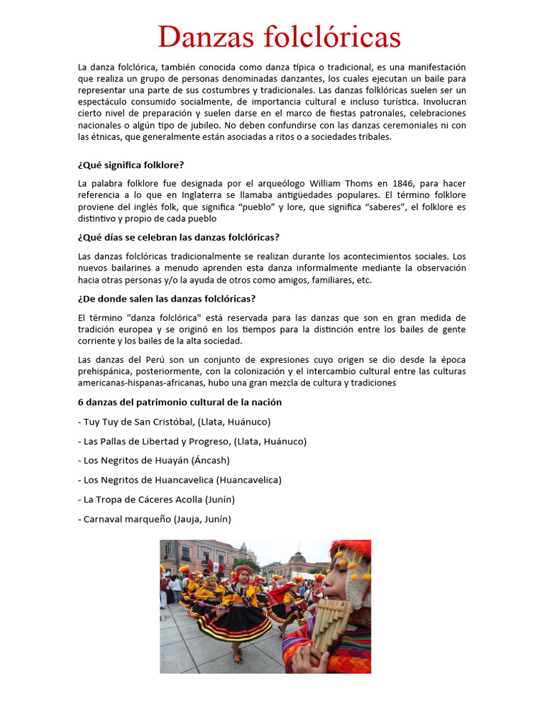 La Danza Folclórica | PDF | Folklore | Bailes