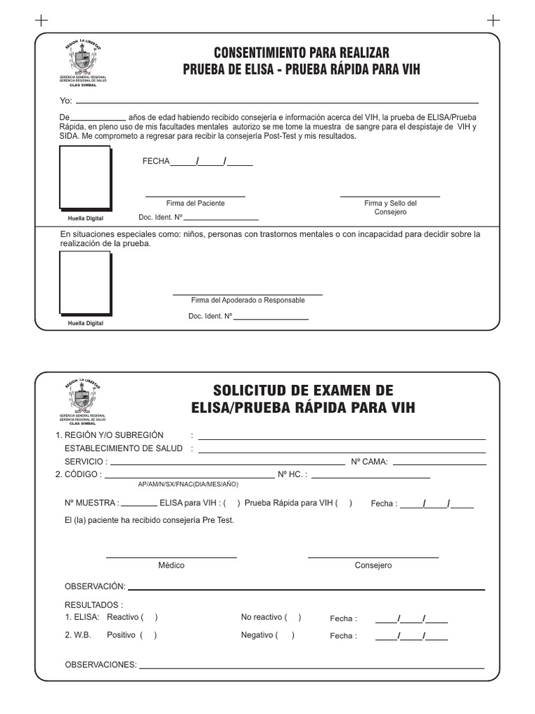 Consentimiento para Realizar Prueba de Elisa | PDF | Enfermedades y ...