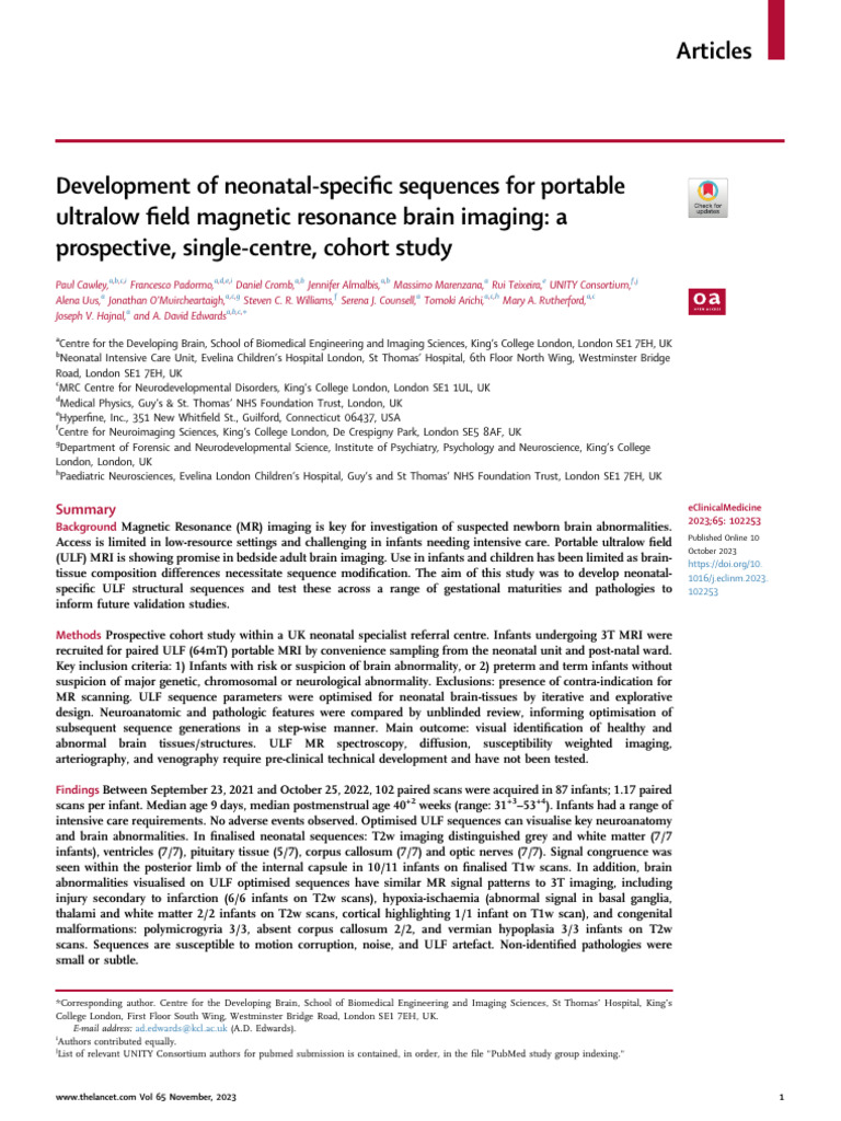 Development of Neonatal Specific Sequences For Portable Ultralo 2023 EClinic | PDF