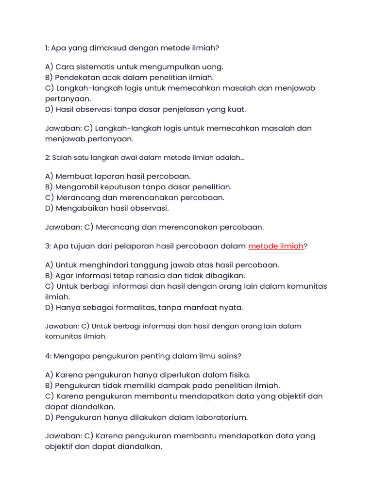 Latihan Soal Ipa Hakikat Ilmu Sains Kelas 7 Sem 1 | PDF