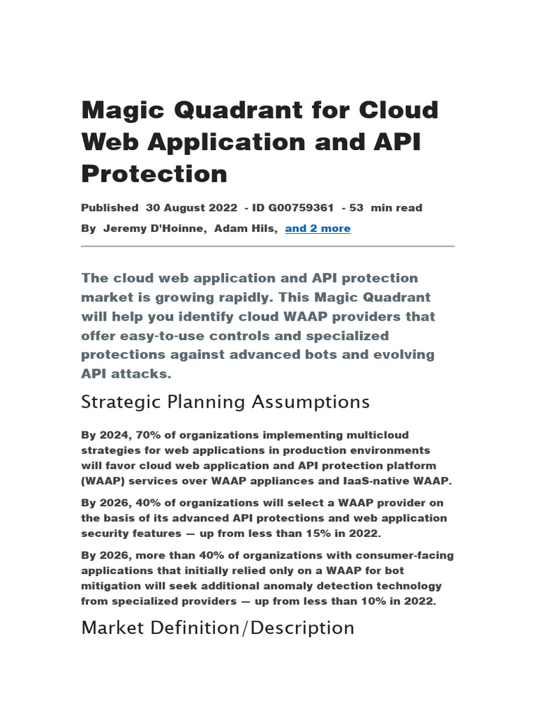 Magic Quadrant For Cloud Web Application and API Protection | PDF ...
