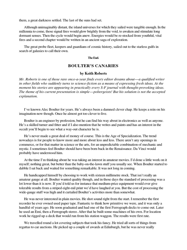 BOULTER's CANARIES by Keith Roberts 142184460 John Carnell New Writings ...