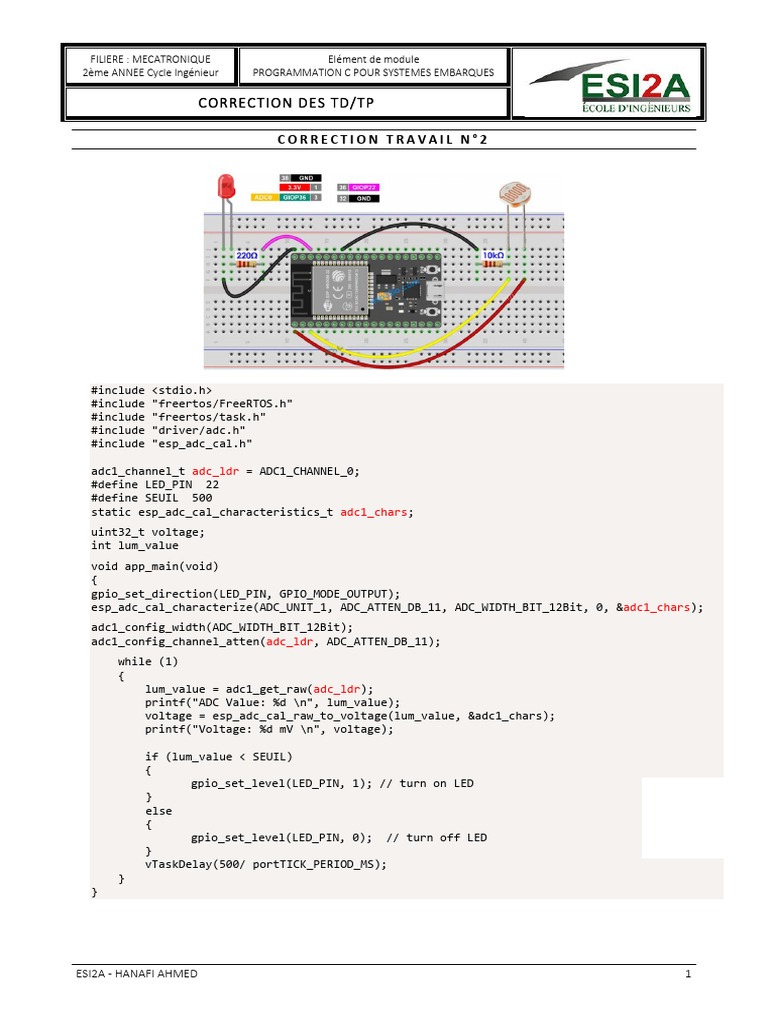 Correction TD2 Programmation C Embarquée | PDF