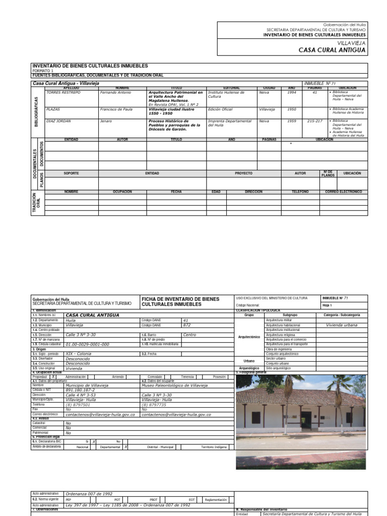 Inventario Casa Cural Antigua Villavieja | PDF