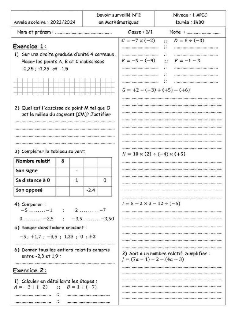1 Apic 2 Devoir | PDF