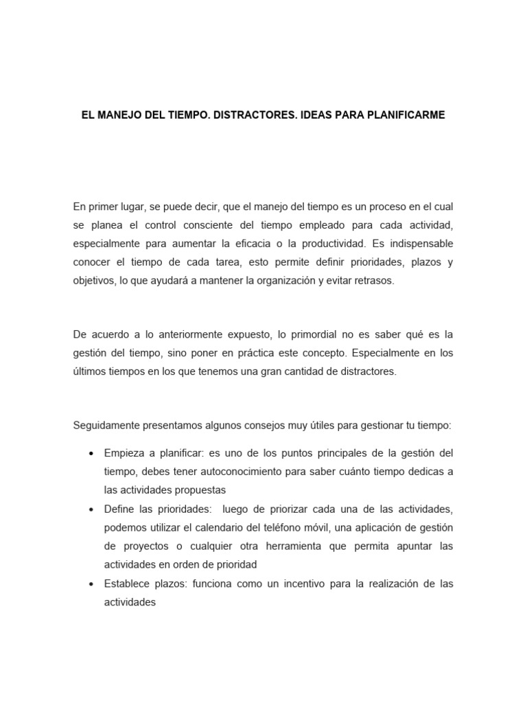 El Manejo Del Tiempo para Cargar | PDF | Gestión del tiempo ...