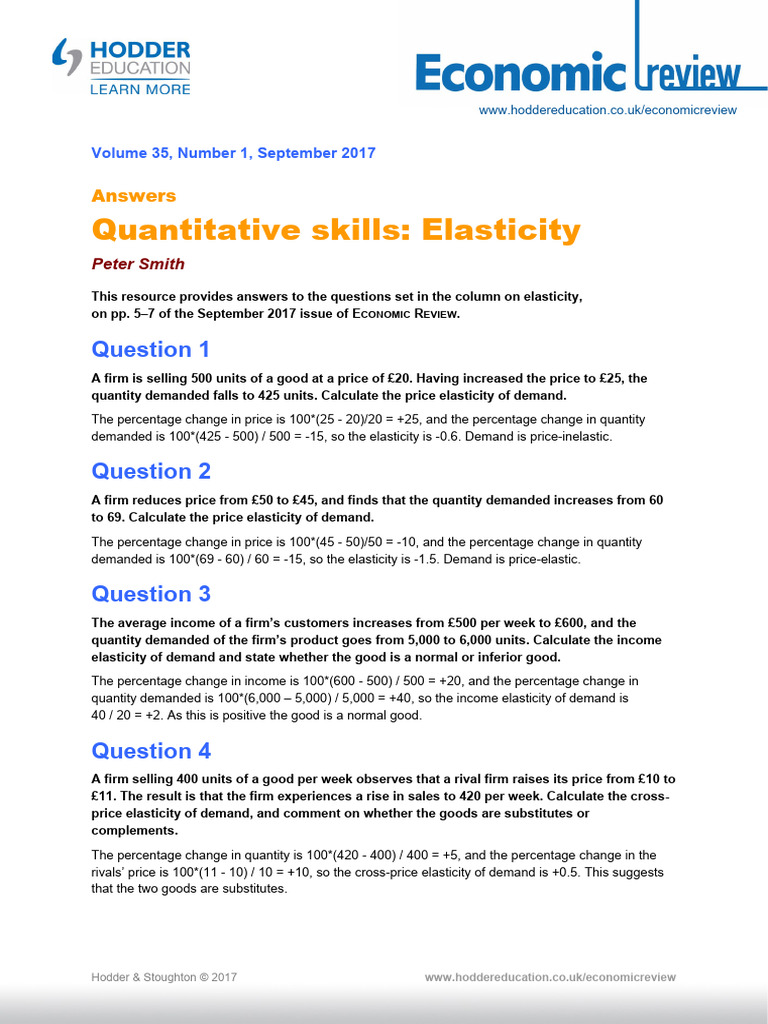 Elasticity Answers: Economic Review | PDF | Demand | Price Elasticity ...