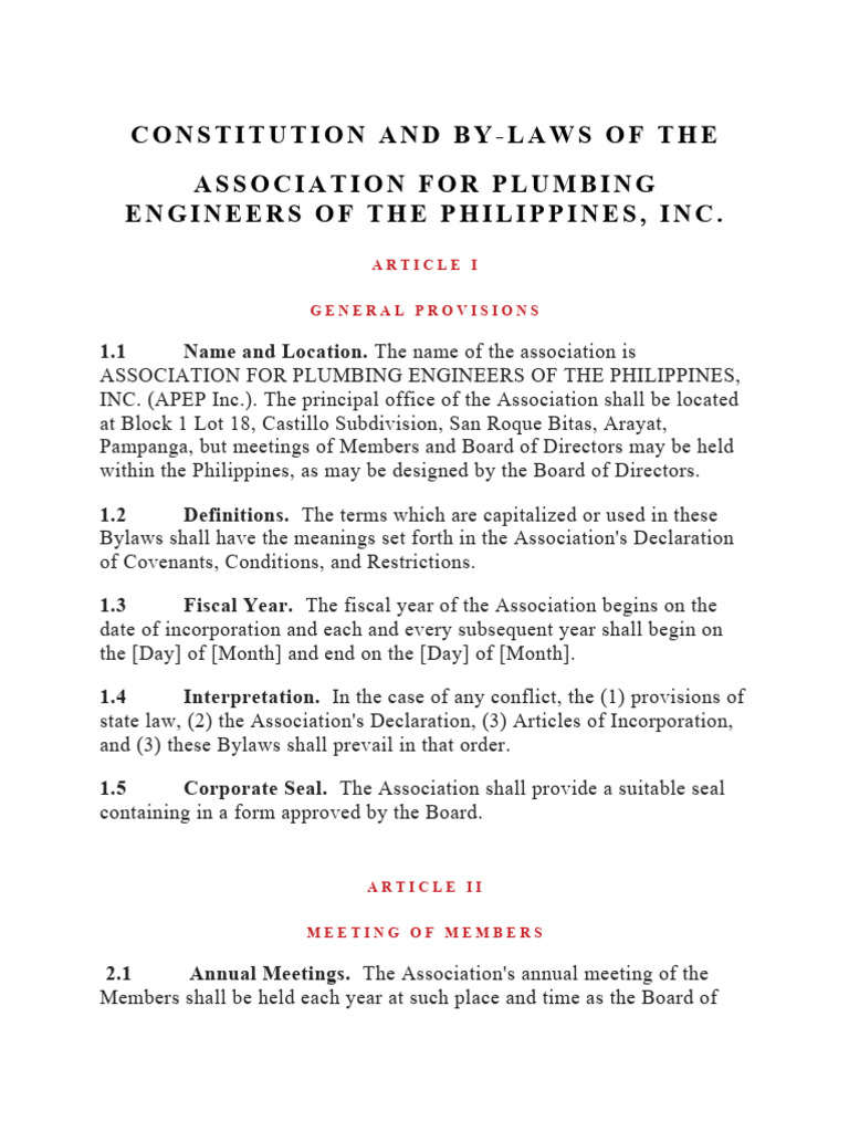 Sample By-Laws of The Association | Download Free PDF | Board Of ...