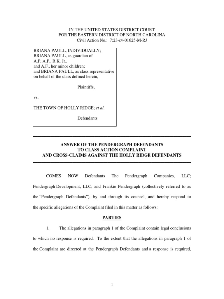 Pendergraph Defendants' Response to Complaint | PDF | Affirmative ...