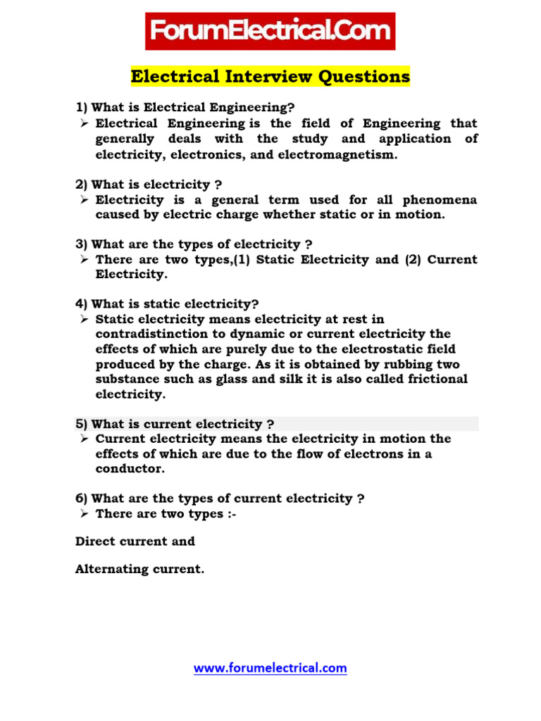 Electrical Interview Questions 1 | PDF | Electric Motor | Transformer