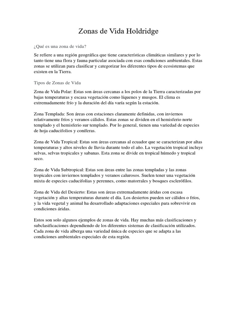 Zonas de Vida Holdridge | PDF