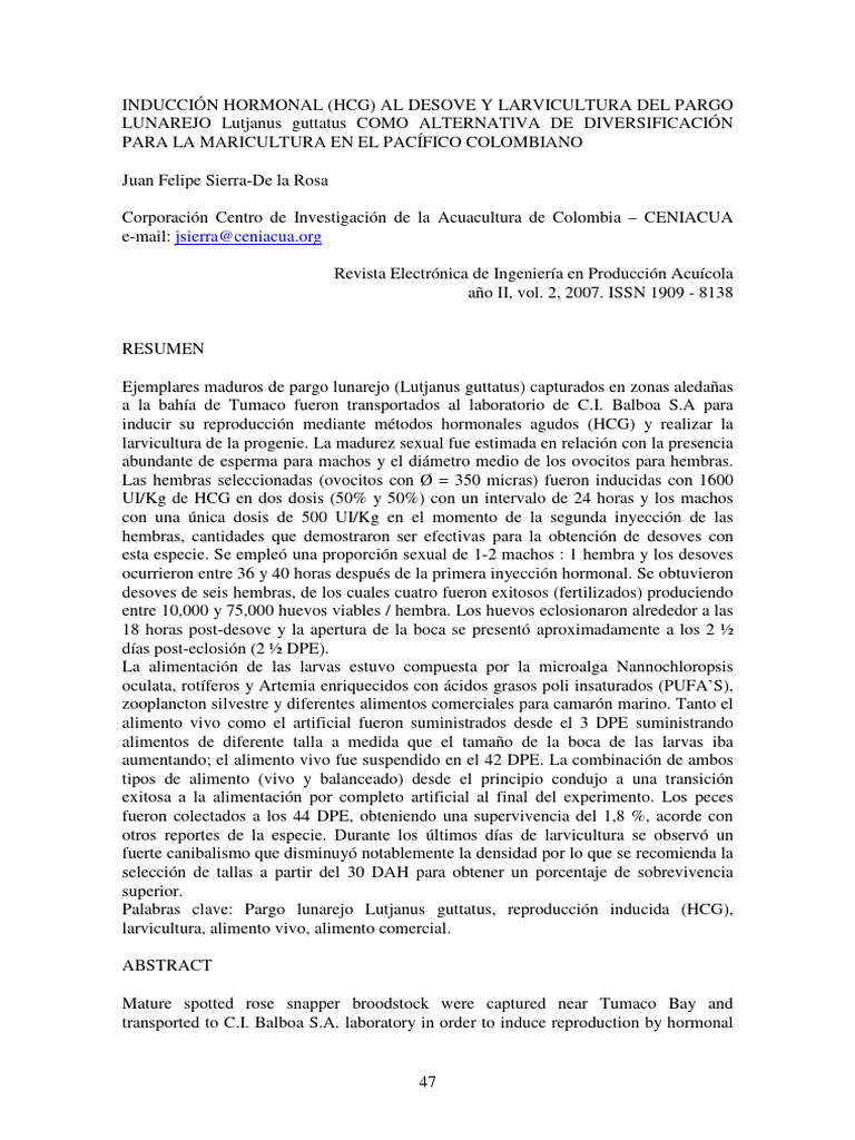 Inducción Desove Pargo Lunarejo 2007 | PDF