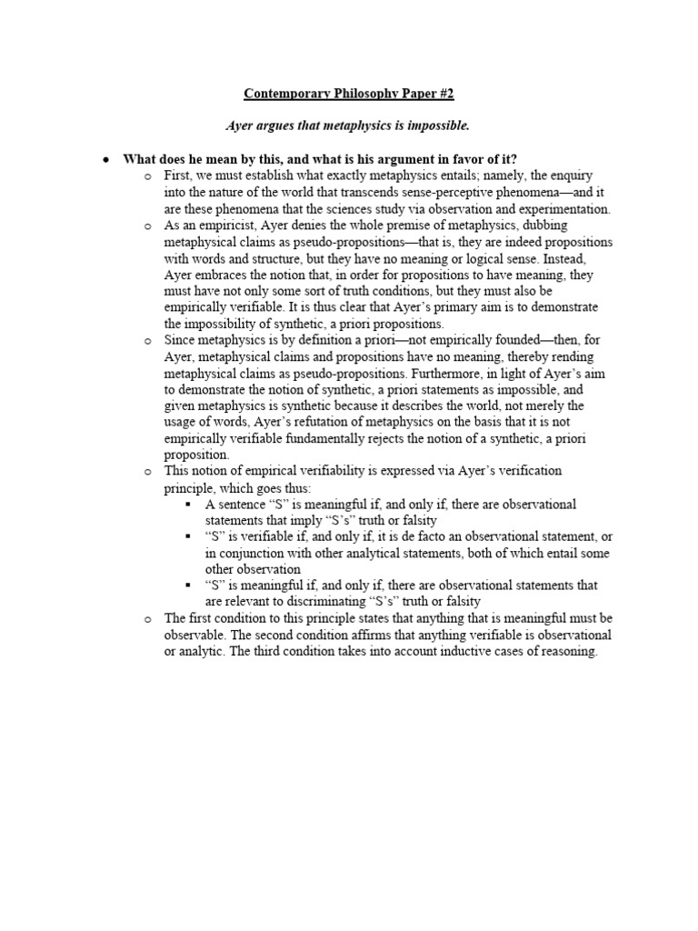 Contemporary Philosophy Paper Outline | PDF | A Priori And A Posteriori ...