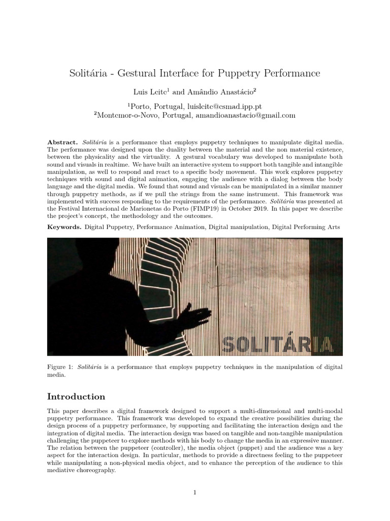 Solitaria Gestural Interface For Puppetr | PDF | Puppetry