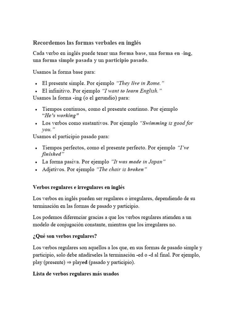 Verbos Regulares E Irregulares En Ingles Pdf Verbo Relaciones