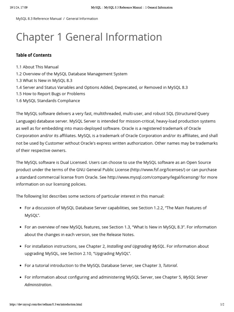 MySQL - MySQL 8.3 Reference Manual - 1 General Information | PDF | My Sql | Databases