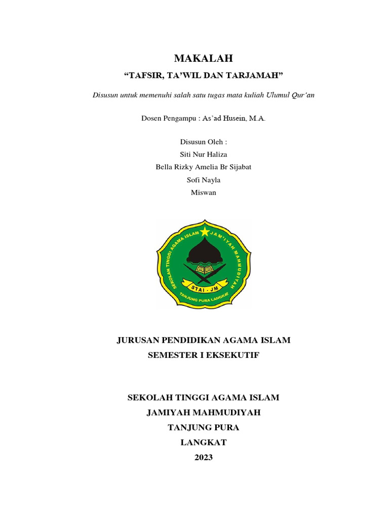 MAKALAH Tafsir, Ta'wil Dan Tarjamah Kel 13 | PDF