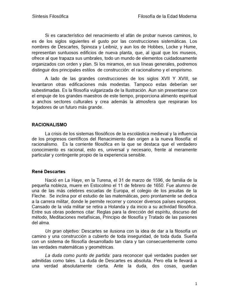 Filosofía de La Edad Moderna | PDF | Immanuel Kant | René Descartes