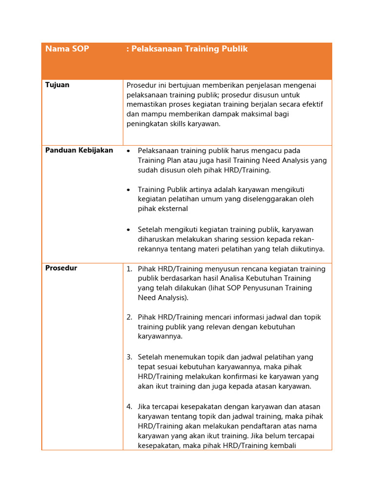 Prosedur Training Publik Karyawan | PDF | Karier & Perkembangan